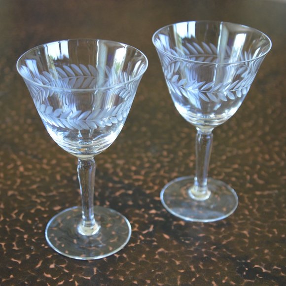 Dining | Vintage Etched Stemmed Cordial Glass Set Of 2 | Poshmark